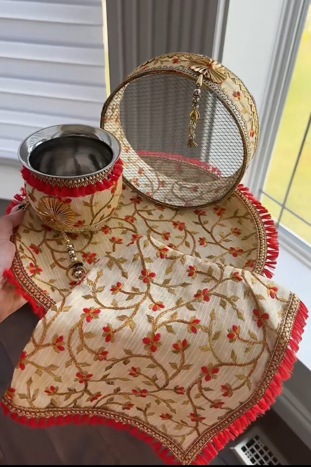 Karwa Chauth Thali Set /indian Festival Essentials/ Wedding Accessories/ Karwa Chauth Gift ...