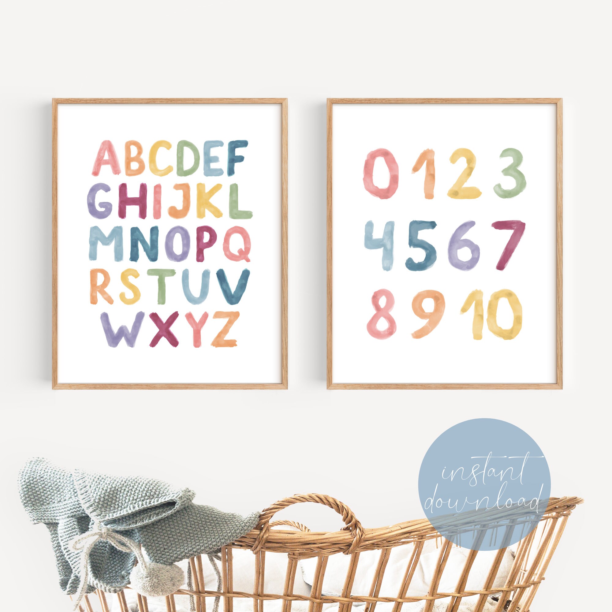 Rainbow Watercolor Alphabet Number Print Poster Nursery Wall | Etsy