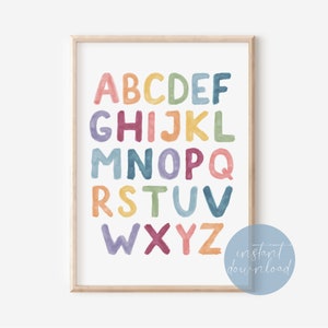 Rainbow Watercolor Alphabet Print Poster | Nursery Wall Art ...