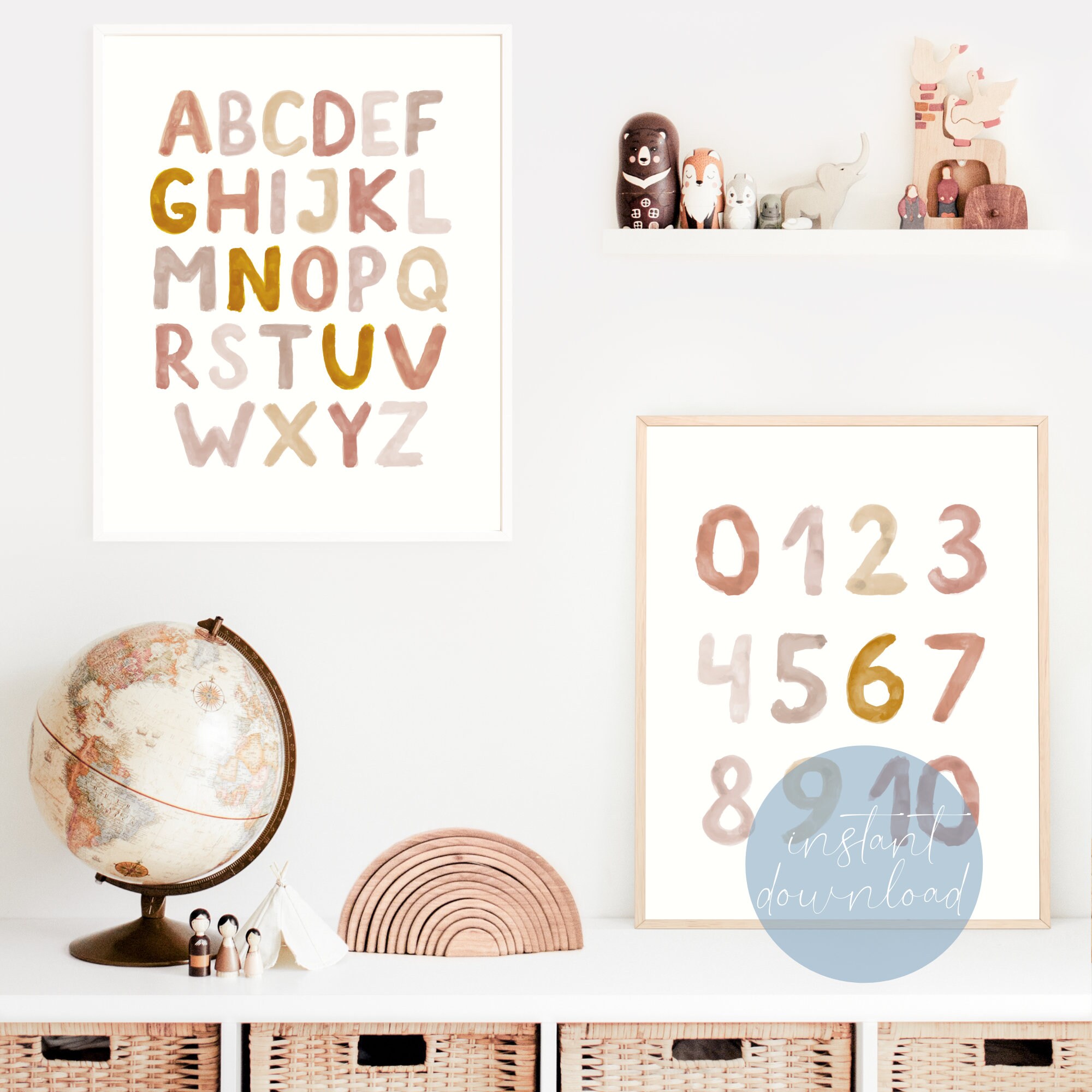 Boho Watercolor Alphabet Number Print Poster Nursery Wall | Etsy