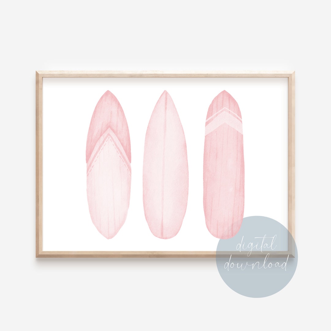 Pink Surfboards Nautical Nursery Wall Art Print Digital Download | Kids ...