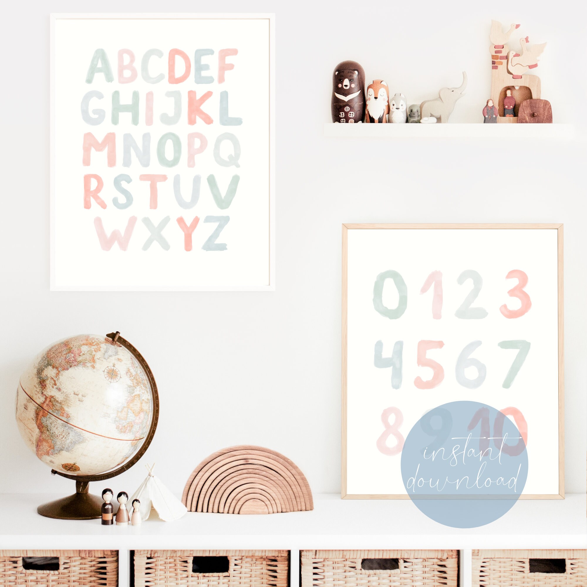 Pastel Watercolor Alphabet Number Print Poster Nursery Wall | Etsy