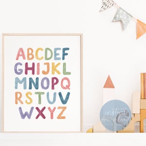 Rainbow Watercolor Alphabet Print Poster Nursery Wall Art Educational ...