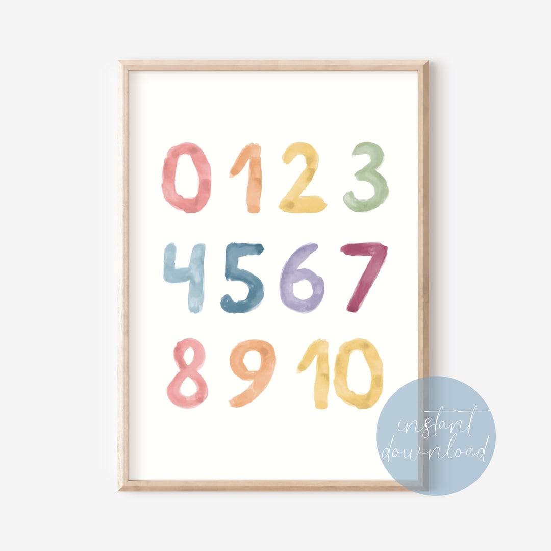 Rainbow Watercolor Number Print Poster | Nursery Wall Art | Educational ...