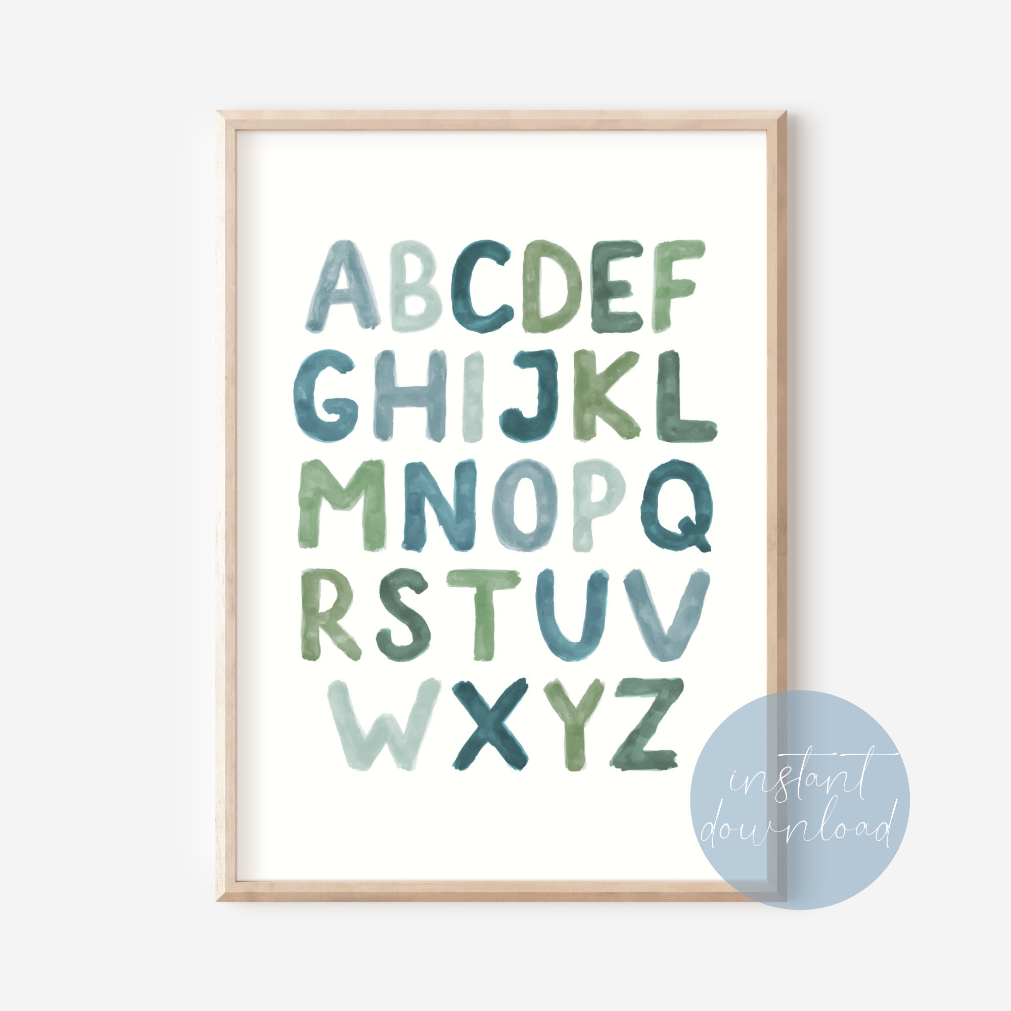 Emerald Watercolor Alphabet Number Shapes Set of Four Print - Etsy
