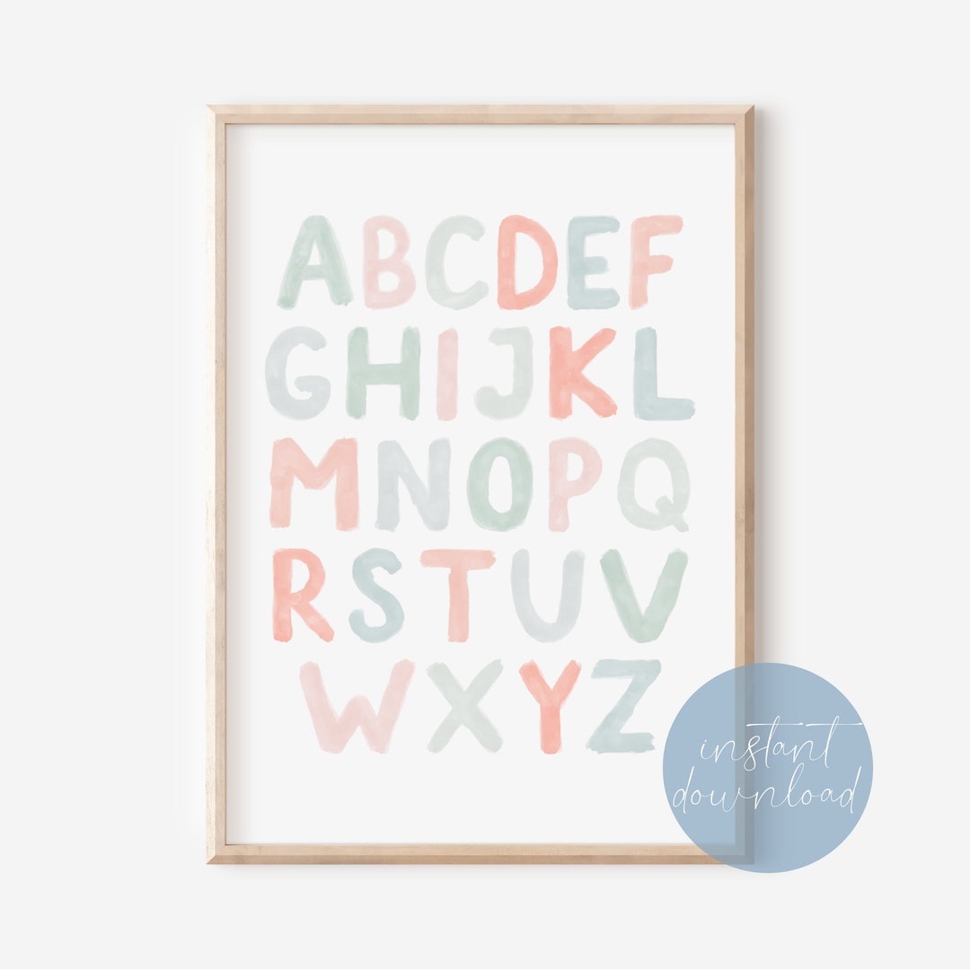 Pastel Watercolor Alphabet Print Poster Nursery Wall Art - Etsy