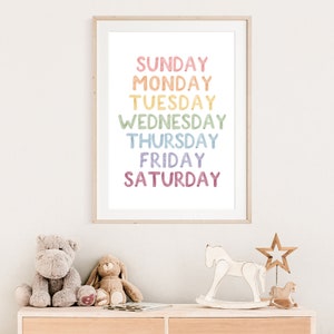 Rainbow Watercolor Days of the Week Print Poster | Nursery Wall Art ...