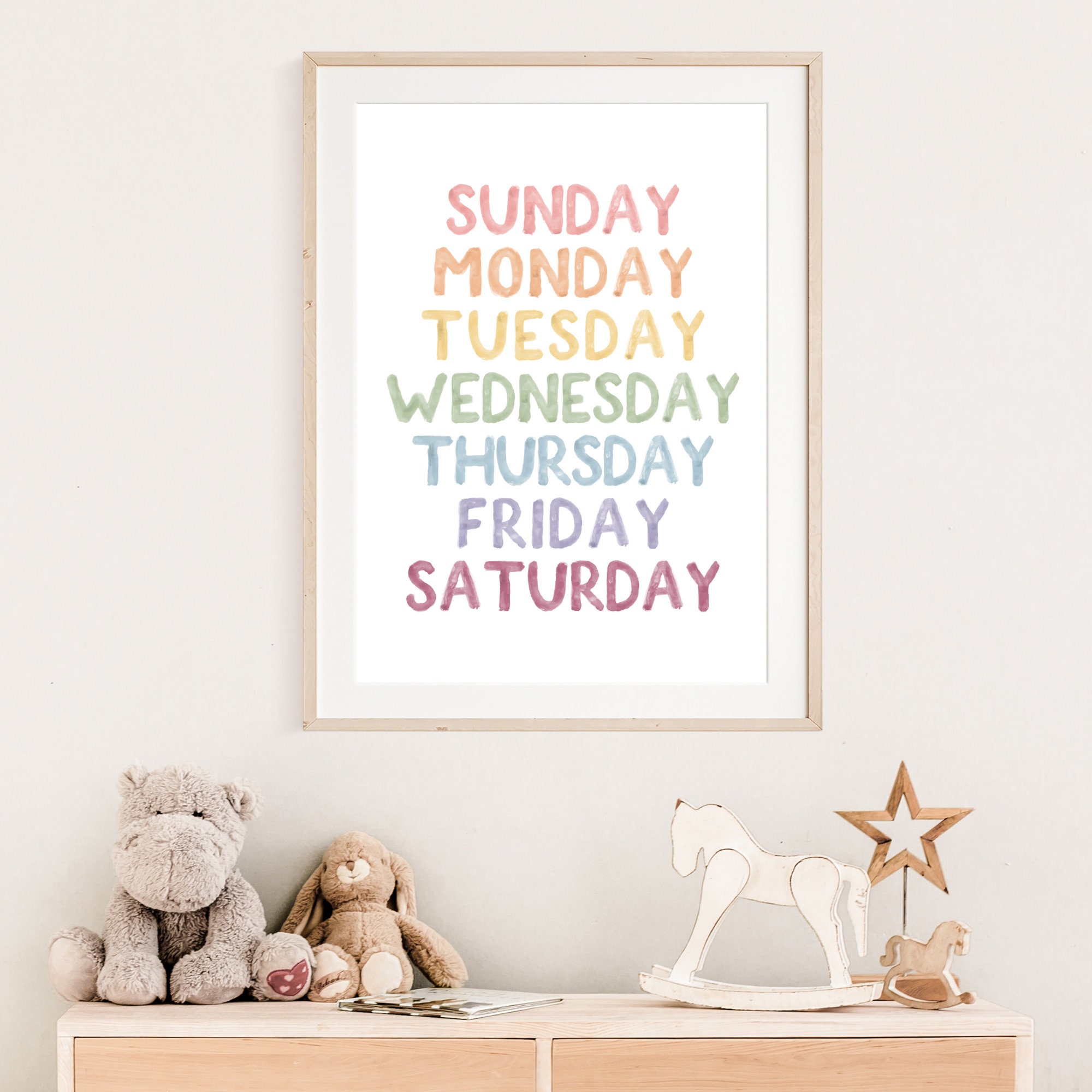 Rainbow Watercolor Days of the Week Print Poster | Nursery Wall Art ...
