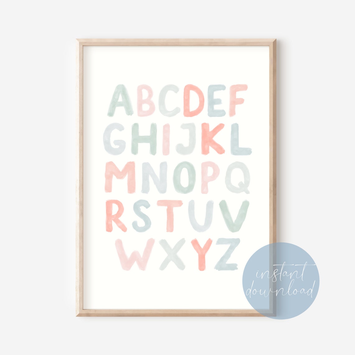 Pastel Watercolor Alphabet Number Print Poster | Nursery Wall Art ...