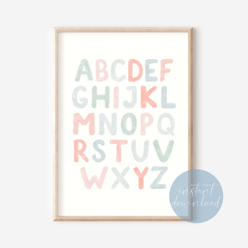 Pastel Watercolor Alphabet Number Print Poster Nursery Wall | Etsy