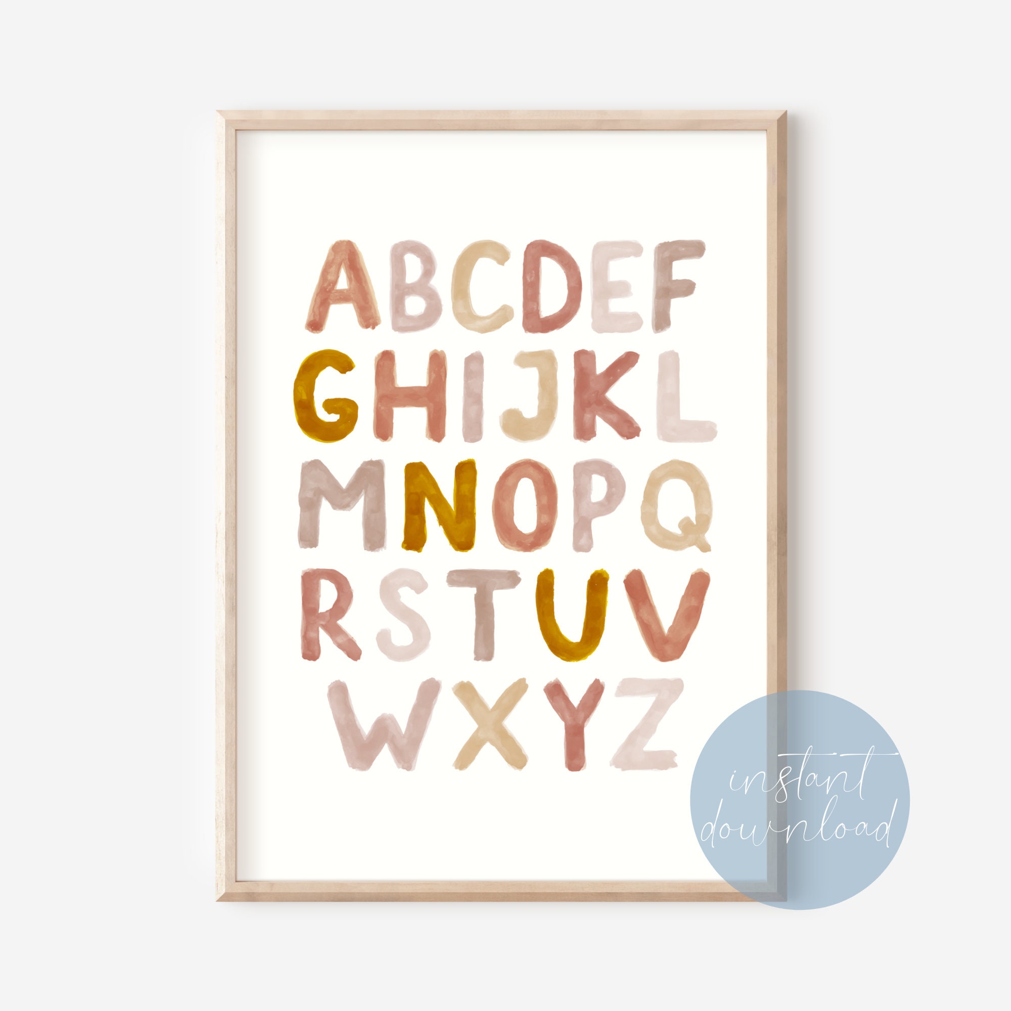 Boho Watercolor Alphabet Number Shape Set of Four Prints - Etsy