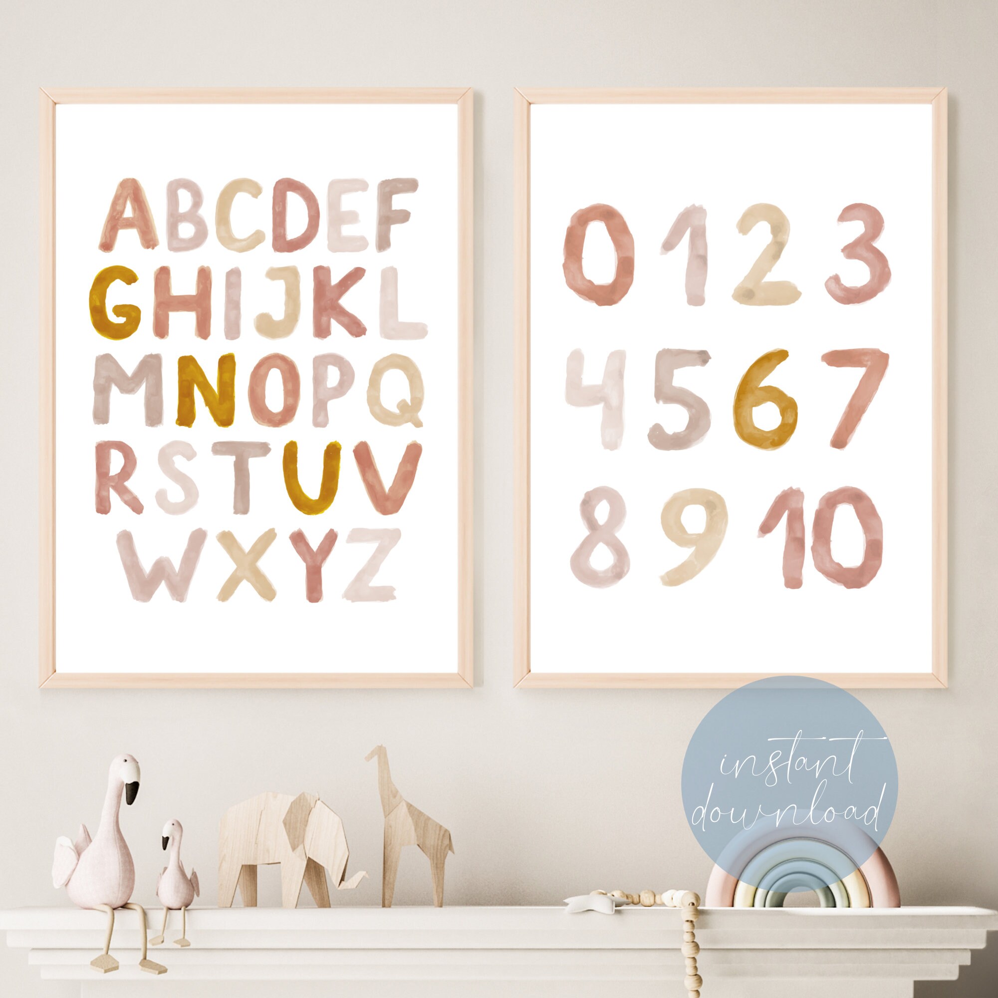 Boho Watercolor Alphabet Number Print Poster Nursery Wall | Etsy