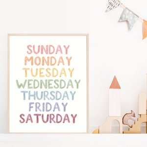 Rainbow Watercolor Days of the Week Print Poster | Nursery Wall Art ...