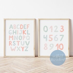 Pastel Watercolor Alphabet Number Print Poster | Nursery Wall Art ...