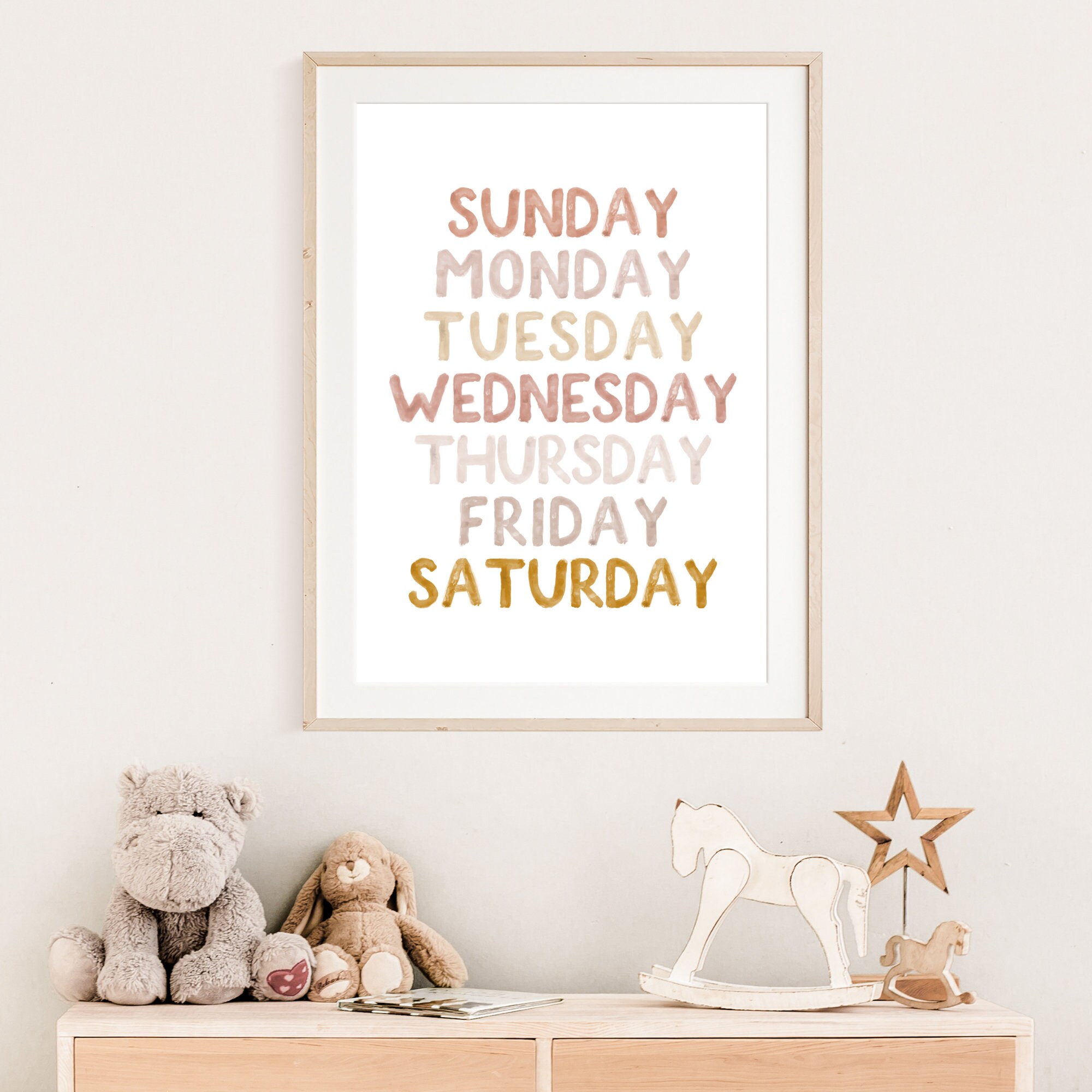 Boho Watercolor Days of the Week Print Poster Nursery Wall | Etsy