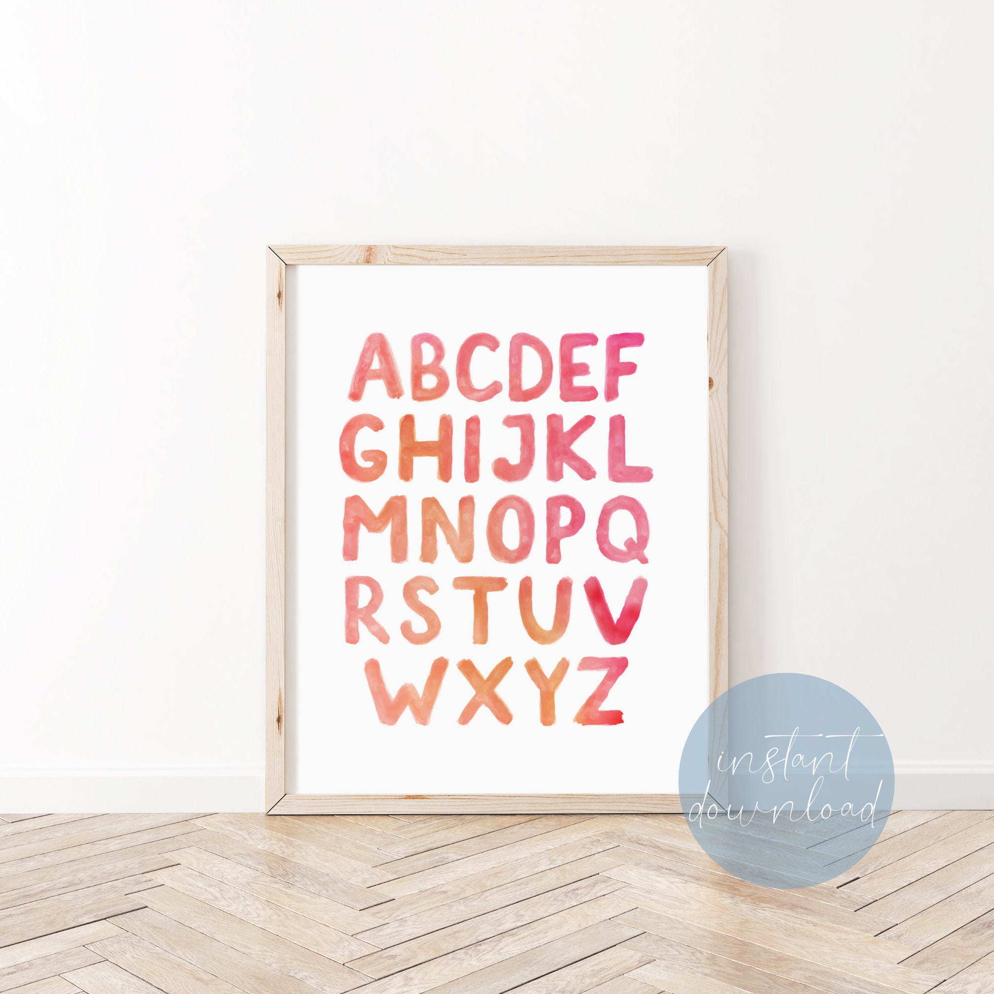 Pink & Orange Watercolor Alphabet Poster | Nursery Wall Art ...