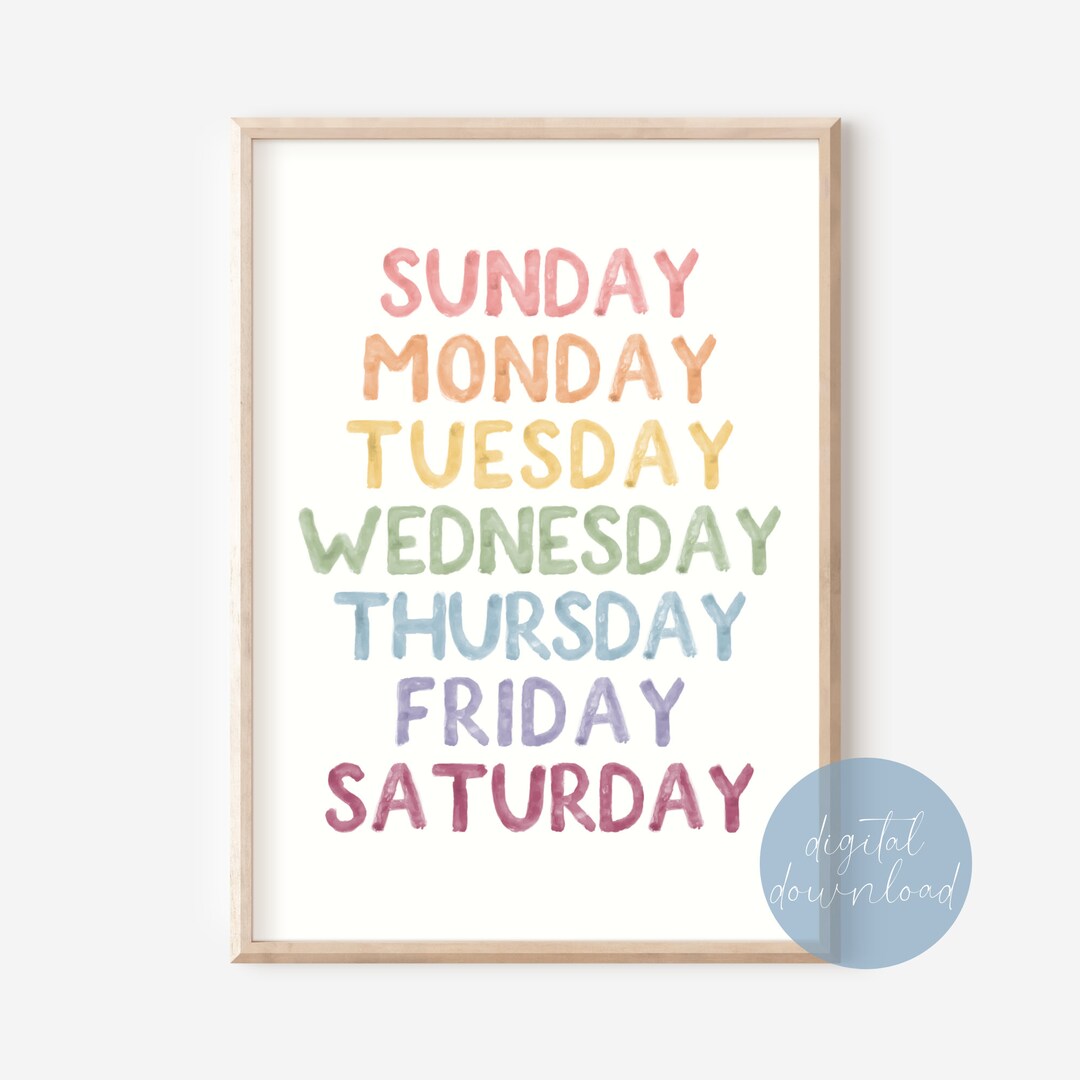 Rainbow Watercolor Days of the Week Print Poster Nursery Wall Art ...