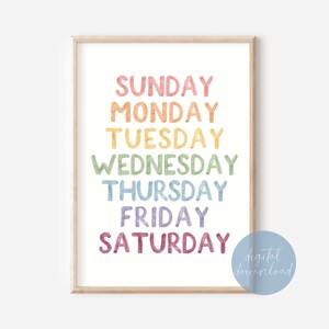 Rainbow Watercolor Days of the Week Print Poster Nursery Wall Art ...