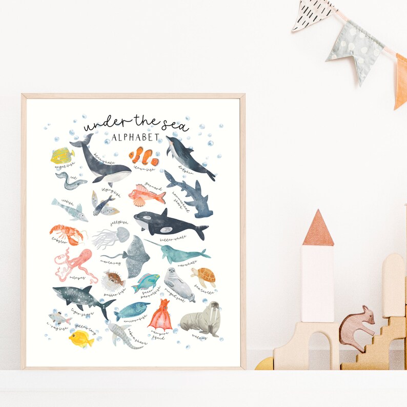 Under the Sea Alphabet Print Beach Nursery Decor Sea - Etsy
