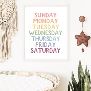 Rainbow Watercolor Days of the Week Print Poster | Nursery Wall Art ...