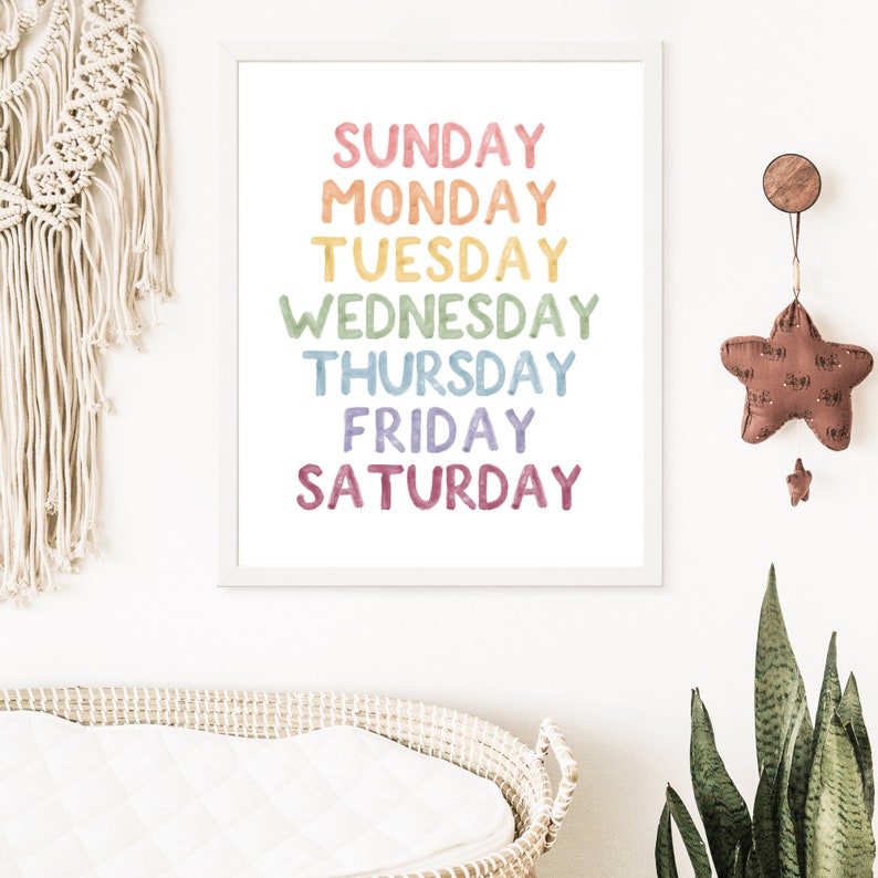 Rainbow Watercolor Days of the Week Print Poster Nursery - Etsy