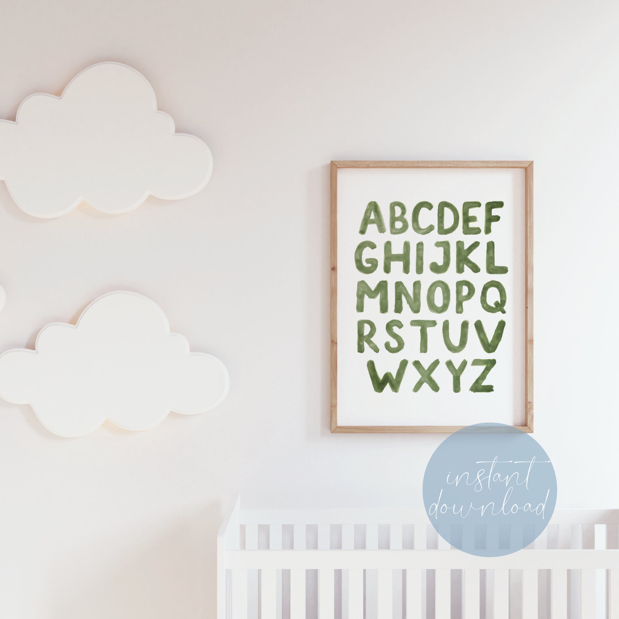 Green Watercolor Alphabet Poster | Nursery Wall Art | Educational ...