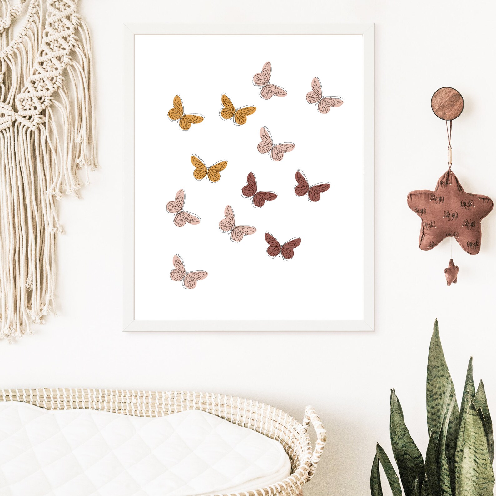 Boho Butterflies Line Art Nursery Wall Art Print Boho Kids | Etsy