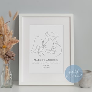 Personalized Angel Baby Line Art Baby Art Memorial - Etsy