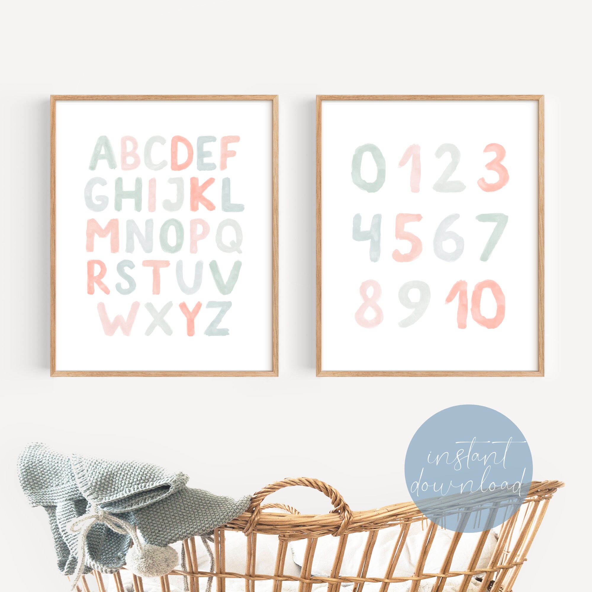 Pastel Watercolor Alphabet Number Print Poster Nursery Wall | Etsy