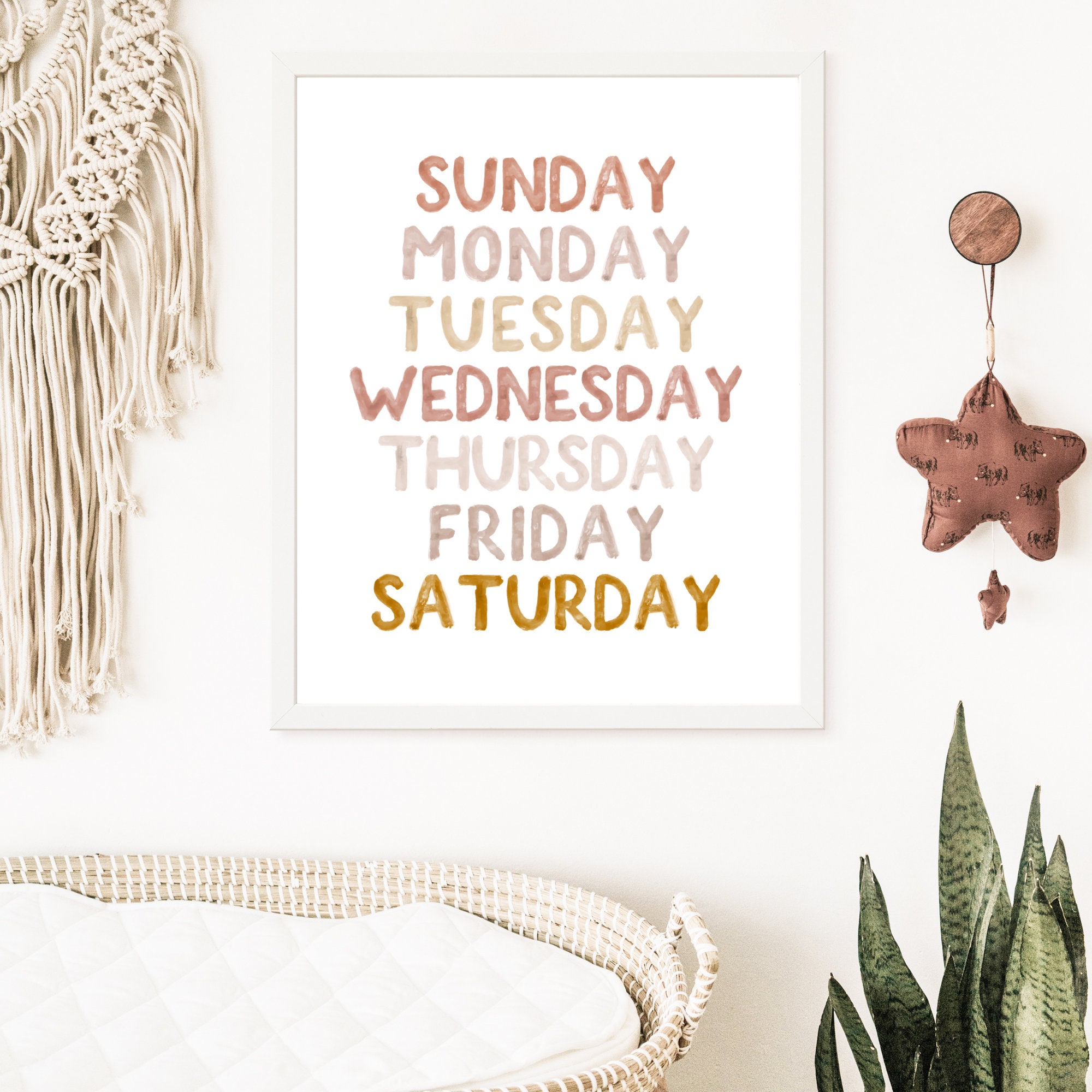 Boho Watercolor Days of the Week Print Poster Nursery Wall | Etsy
