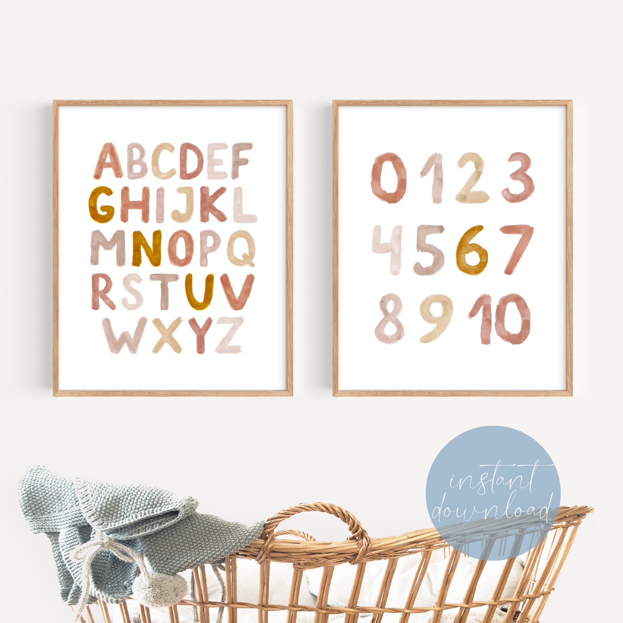 Boho Watercolor Alphabet Number Print Poster Nursery Wall | Etsy
