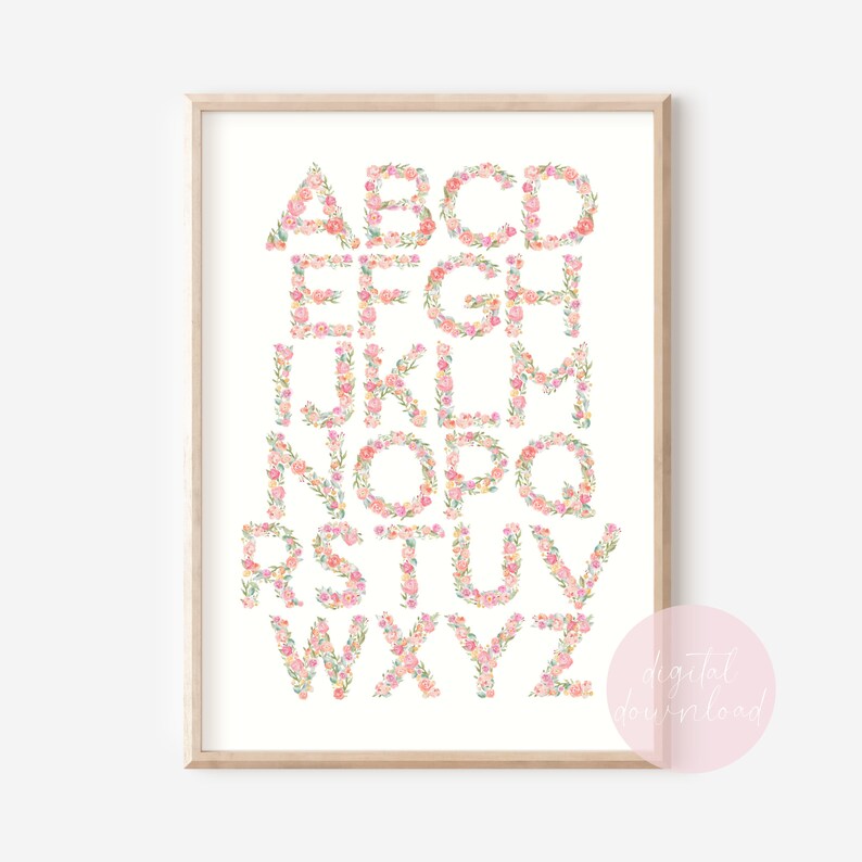 Floral Alphabet and Numbers Print | Floral Alphabet Poster | ABC Print ...