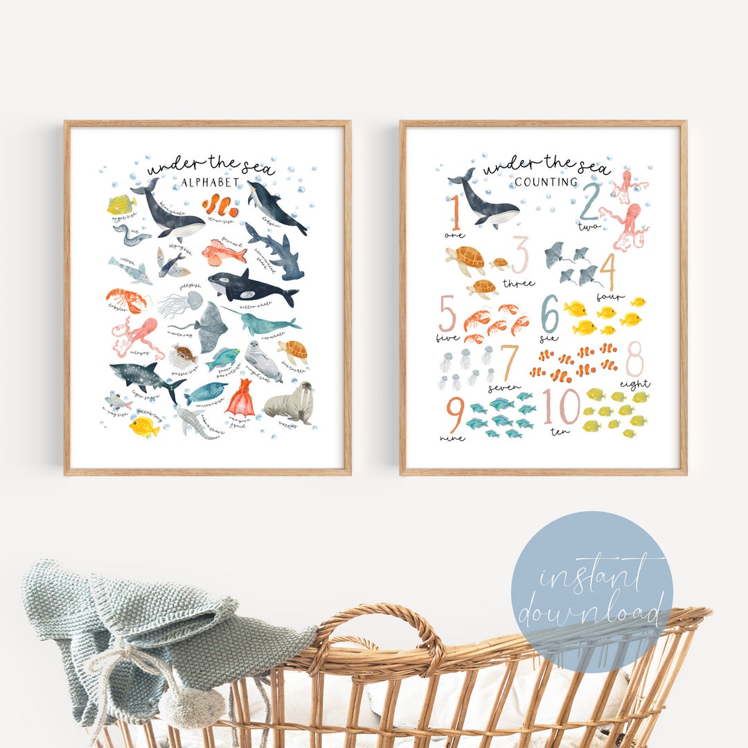 Under the Sea Alphabet Counting Print Nursery Decor Sea Animals Print ...