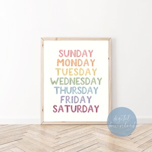 Rainbow Watercolor Days of the Week Print Poster Nursery Wall Art ...