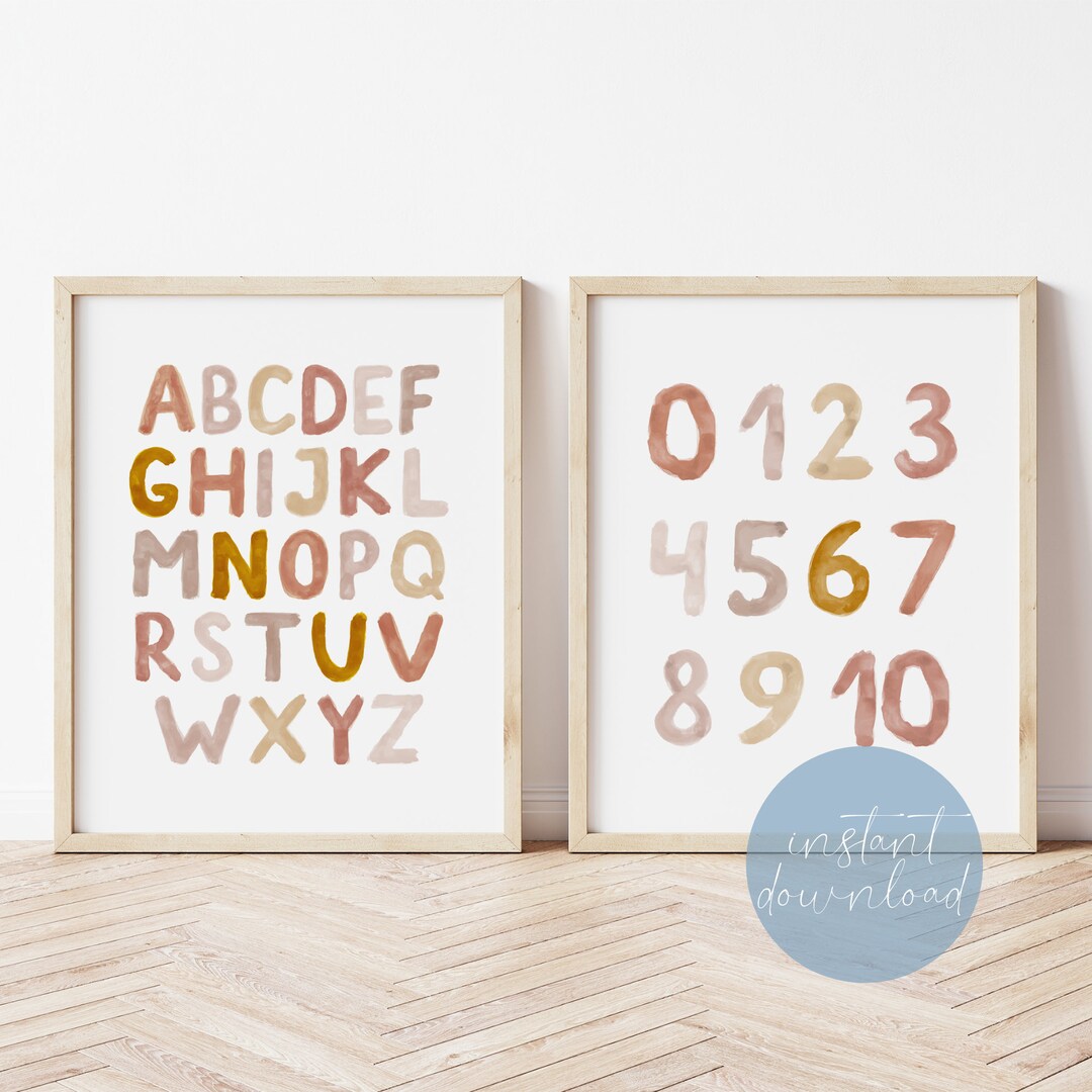 Boho Watercolor Alphabet Number Print Poster Nursery Wall Art ...