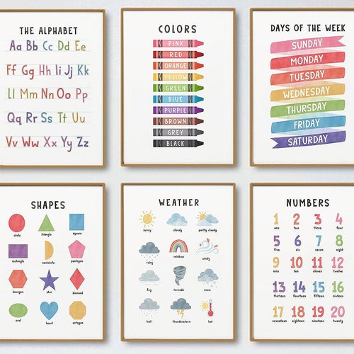 Educational Prints Set of 8 Preschool Posters Classroom - Etsy