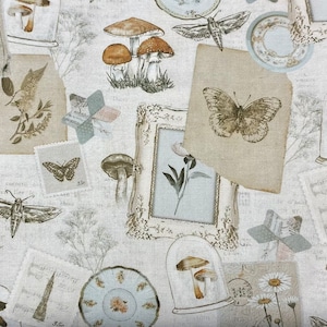 Multi-colored Vintage Collage Fabric, Portraits Style, 100% Cotton ...