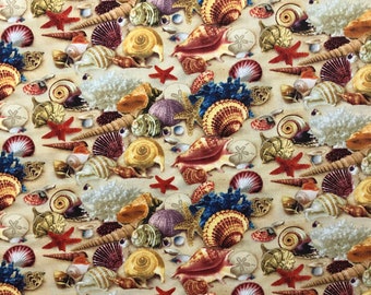 Landscape Medley Beach Sand and Shells on Beige Cotton Fabric - Etsy