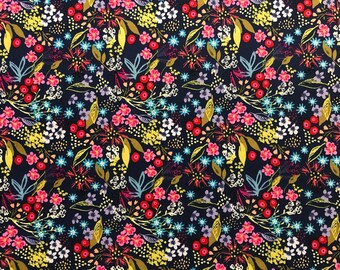 Navy Wilting Daisy Blue Pattern Fabric Summer Garden on Navy /scale/ by ...