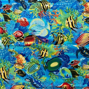 Sea Life Paradise Fabric, Tropical & Neon, 100% Cotton, Apparel Fabric ...