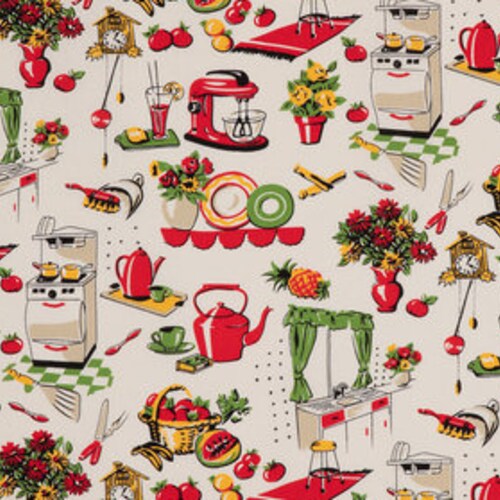 Vintage Fifties Kitchen Fabric Retro Style Fabric 100% - Etsy