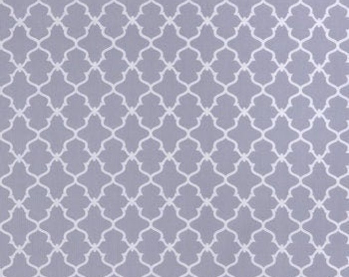 Gray & White Geometric Lattice Fabric, Quatrefoil Pattern, 100% Cotton ...