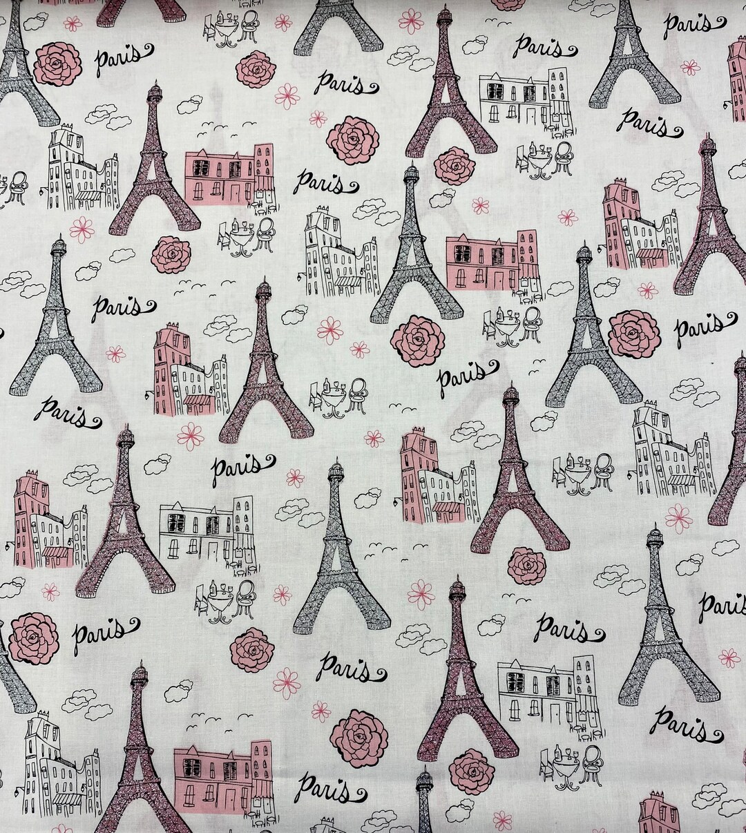 Paris Glitter Print Fabric, Eiffel Tower Fabric, 100% Cotton, Apparel ...