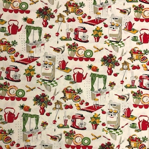Vintage Fifties Kitchen Fabric, Retro Style Fabric, 100% Cotton, Aprons ...