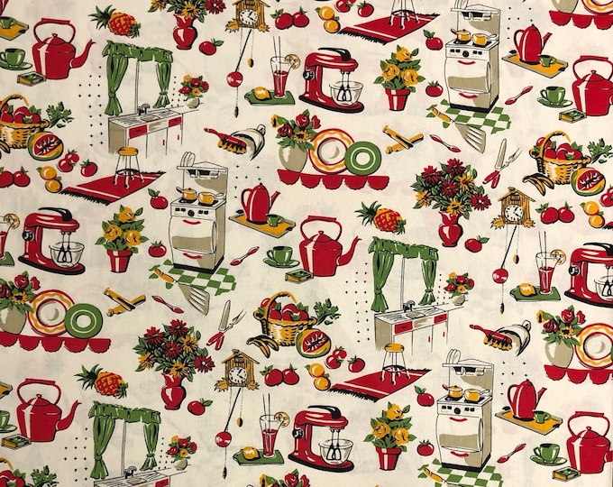 Vintage Kitchen Fabric Kitchenette by Neryl Mod Mid Century Retro ...