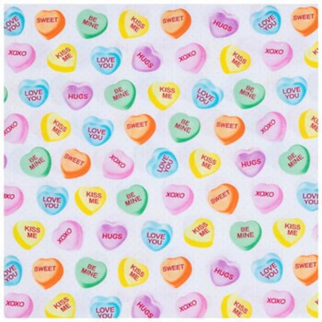 Candy Hearts Fabric, Valentines Day Fabric, 100% Cotton, Apparel Fabric ...