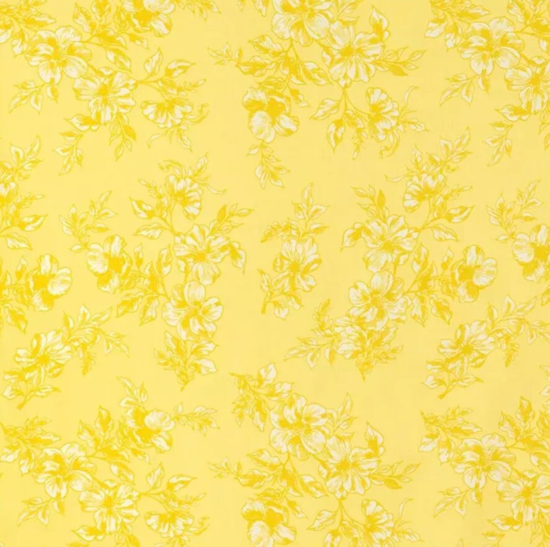 Yellow Chinoiserie Floral Cotton Fabric, Botanical Print - Etsy