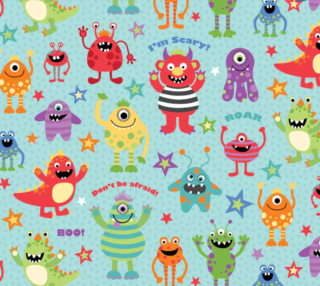 Fun Monsters Fabric, Characters Fabric, 100% Cotton, Home Accents ...