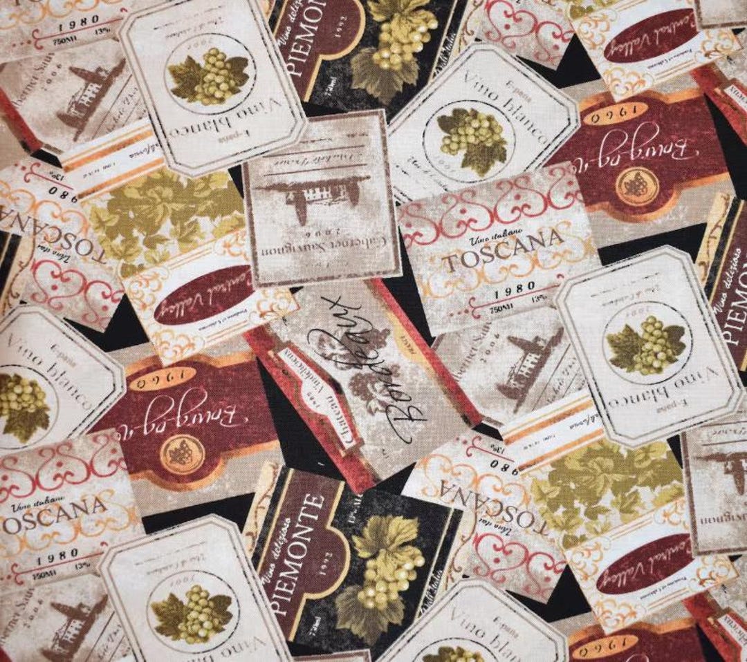 Wine Labels Fabric, Vineyards Fabric, 100% Cotton, Quilting Fabric ...