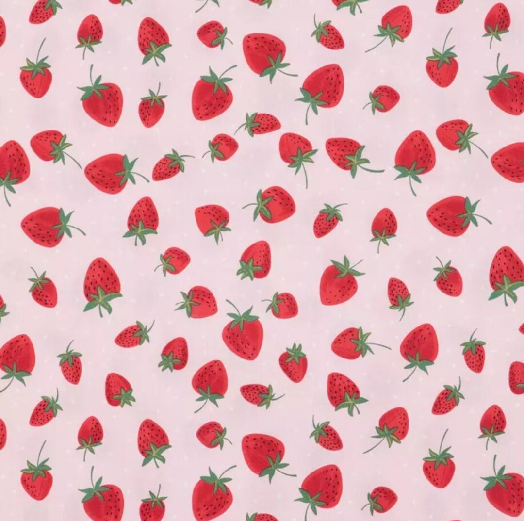 Strawberries & Dots Fabric, Fruit Fabric, 100% Cotton, Quilting Fabric, Fabric by the Yard, Home ...